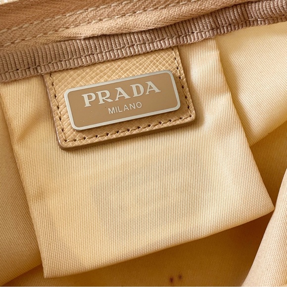 Prada | Bags | Prada Beige Nylon Triangle Logo Medium Zip Cosmetic ...